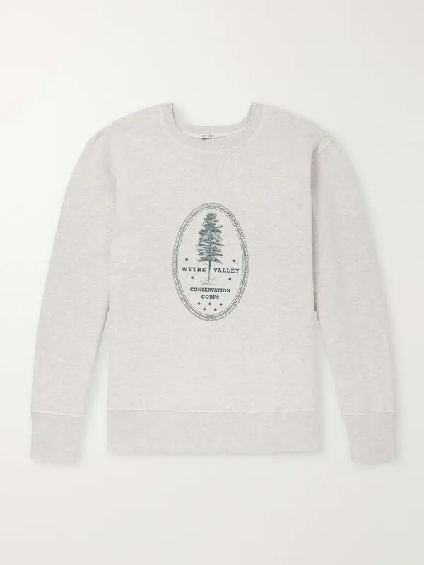 WYTHE Conservation Corps Printed Organic Cotton-fleece Sweatshirt - Gray