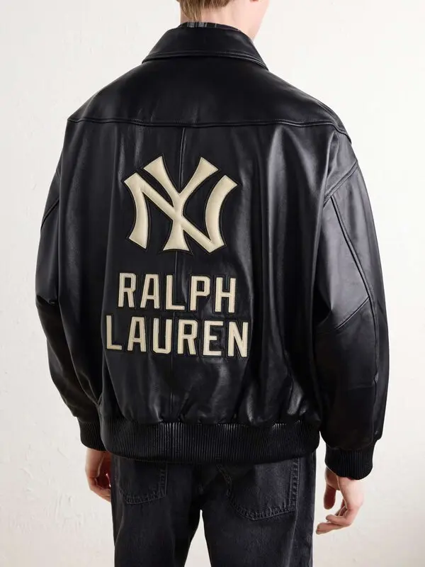 Polo Ralph Lauren Mlb Logo-appliquéd Leather Bomber Jacket
