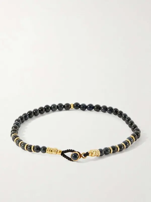 MIKIA Circle 4 Gold-plated Sterling Silver, Malachite And Apatite Beaded Bracelet