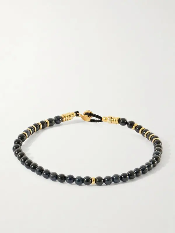 MIKIA Circle 4 Gold-plated Sterling Silver, Malachite And Apatite Beaded Bracelet - Blue