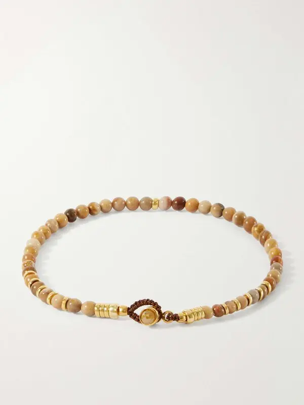 MIKIA Circle 4 Gold-plated Sterling Silver Petrified Wood Beaded Bracelet
