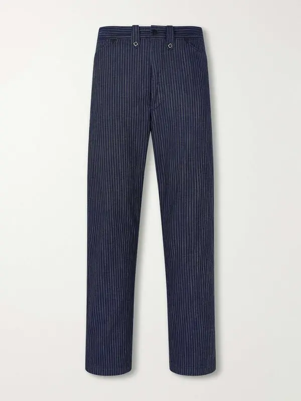 Ralph Lauren Straight-leg Striped Cotton-jacquard Broken-twill Trousers - Navy