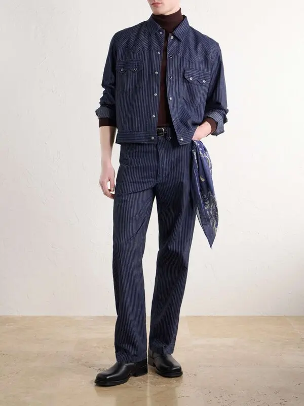Ralph Lauren Straight-leg Striped Cotton-jacquard Broken-twill Trousers