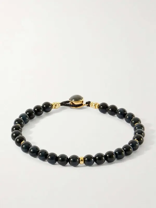 MIKIA Circle 8 Gold-plated Sterling Silver, Tiger's Eye And Labradorite Beaded Bracelet - Blue