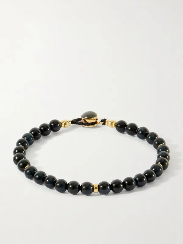 MIKIA Circle 8 Gold-plated Sterling Silver, Tiger's Eye And Labradorite Beaded Bracelet - Blue