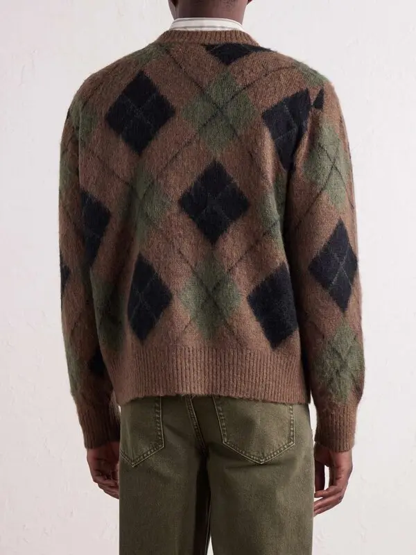 CORRIDOR Brushed Argyle Jacquard-knit Cardigan
