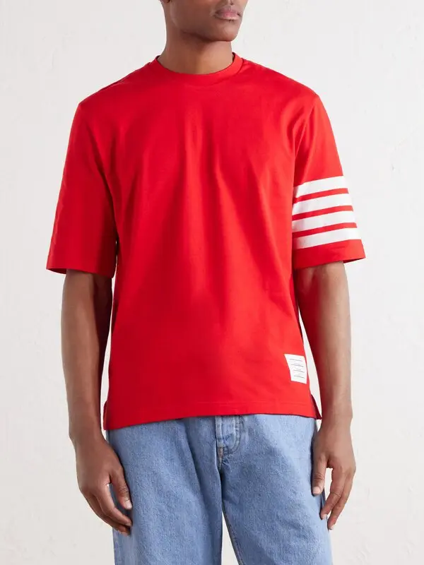Thom Browne Logo-appliquéd Striped Cotton-jersey T-shirt