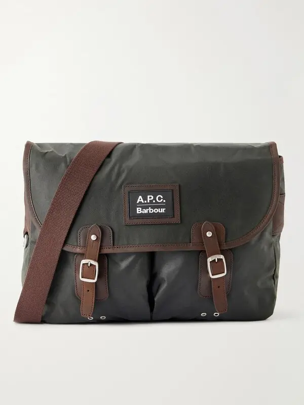 Barbour A.p.c. Leather-trimmed Waxed Cotton-canvas Messenger Bag - Green