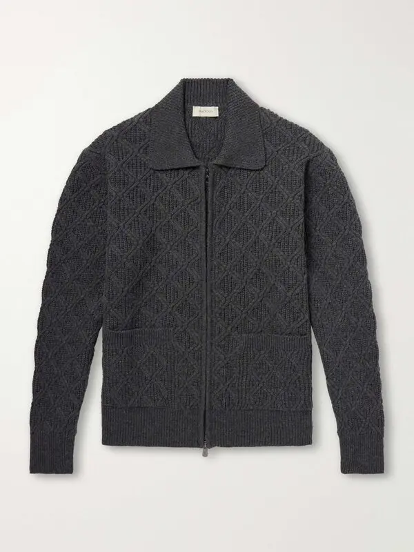 PIACENZA CASHMERE 1733 Cable-knit Virgin Wool Zip-up Sweater - Gray