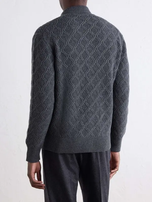 PIACENZA CASHMERE 1733 Cable-knit Virgin Wool Zip-up Sweater