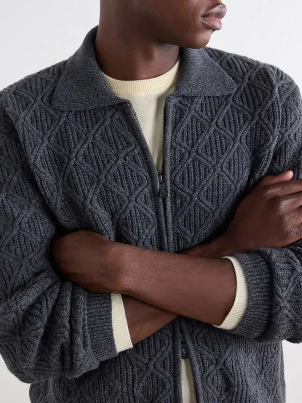 PIACENZA CASHMERE 1733 Cable-knit Virgin Wool Zip-up Sweater