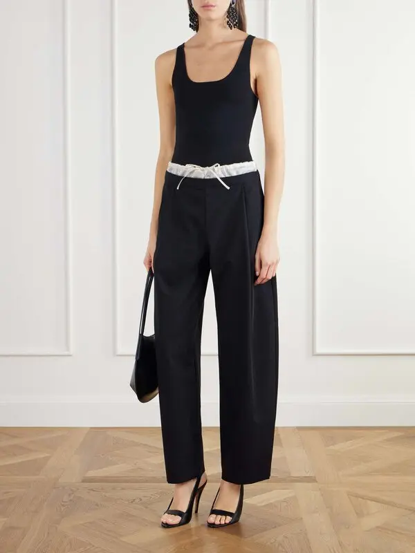 ST. AGNI Satin-trimmed Wool-twill Barrel-leg Pants