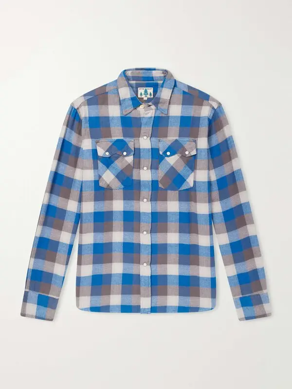 WYTHE Checked Cotton-flannel Western Shirt - Blue