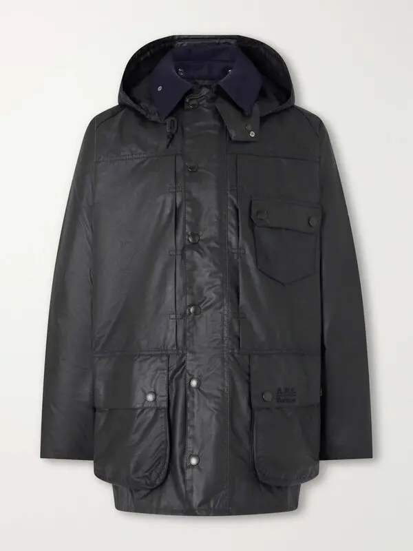 Barbour A.p.c. Logo-embroidered Moleskin-trimmed Woven Waxed-cotton Jacket - Navy