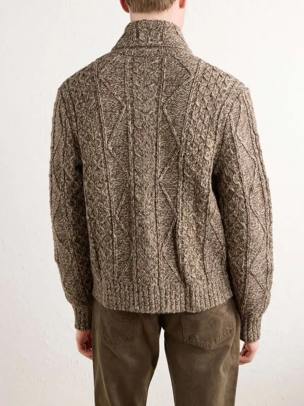 Ralph Lauren Shawl-collar Aran Cable-knit Wool, Cotton And Linen-blend Zip-up Cardigan