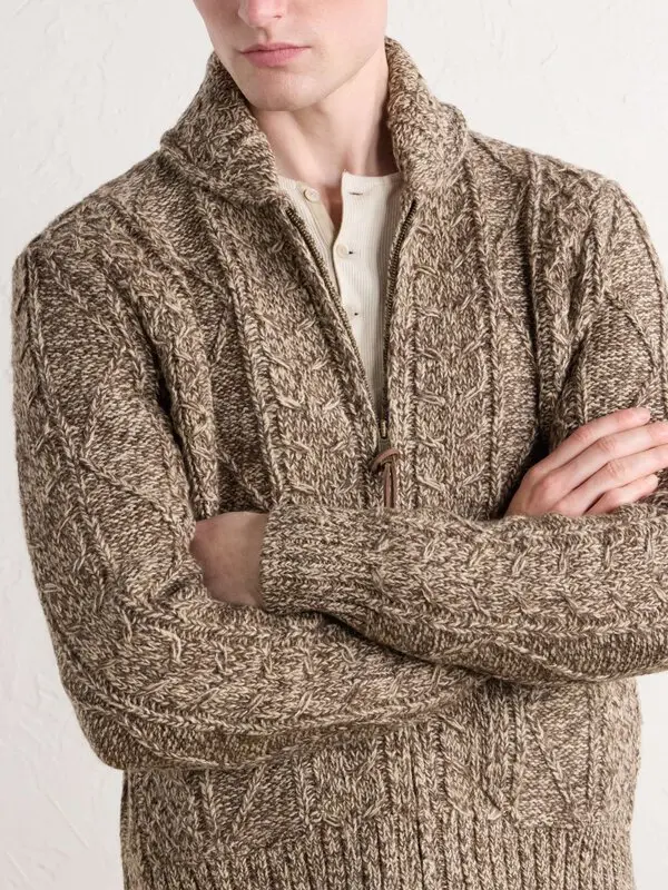 Ralph Lauren Shawl-collar Aran Cable-knit Wool, Cotton And Linen-blend Zip-up Cardigan