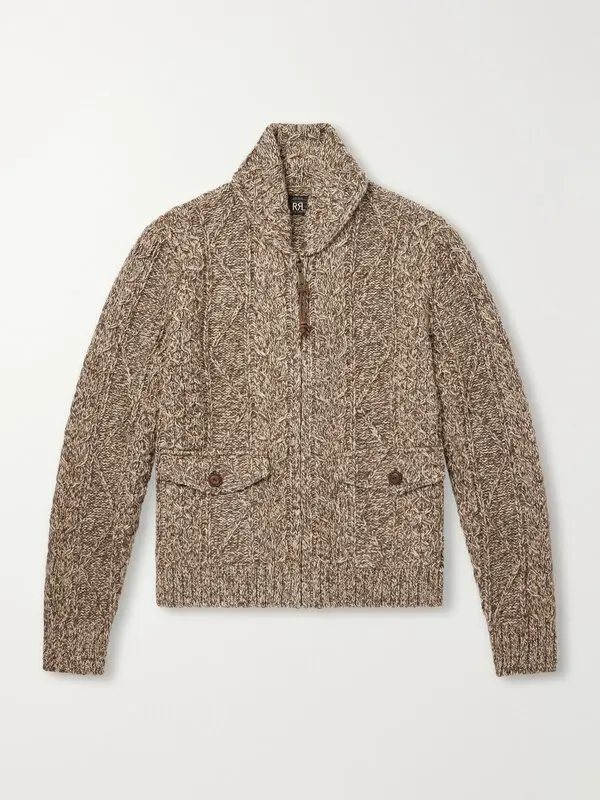 Ralph Lauren Shawl-collar Aran Cable-knit Wool, Cotton And Linen-blend Zip-up Cardigan - Brown