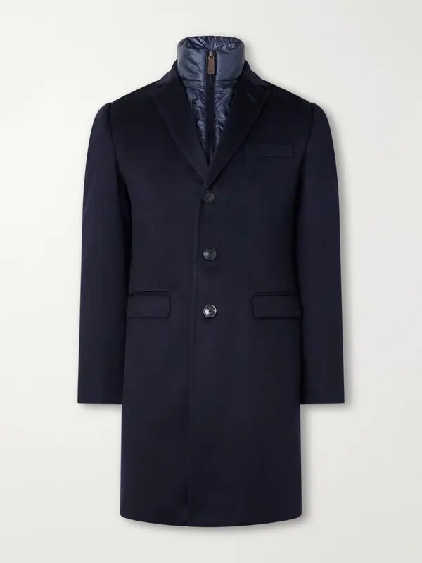 Herno Detachable Shell-lined Woven-cashmere Coat - Blue