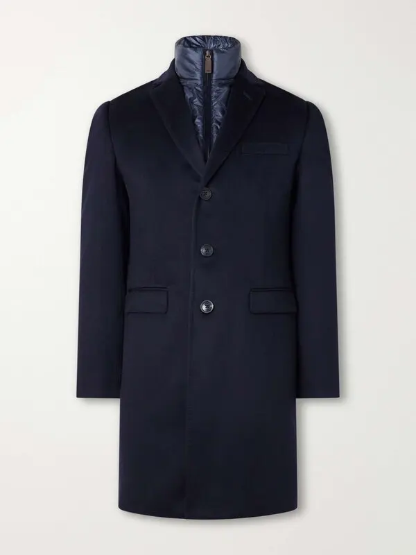 Herno Detachable Shell-lined Woven-cashmere Coat - Navy