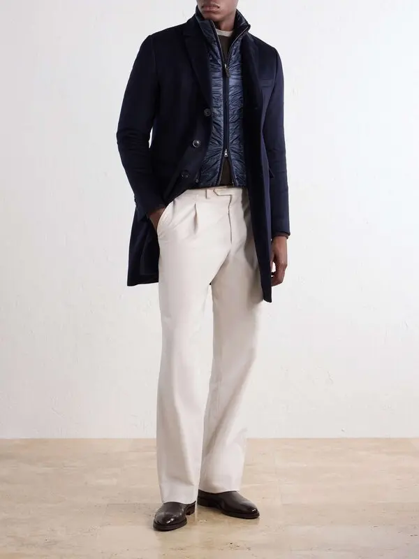 Herno Detachable Shell-lined Woven-cashmere Coat - Navy