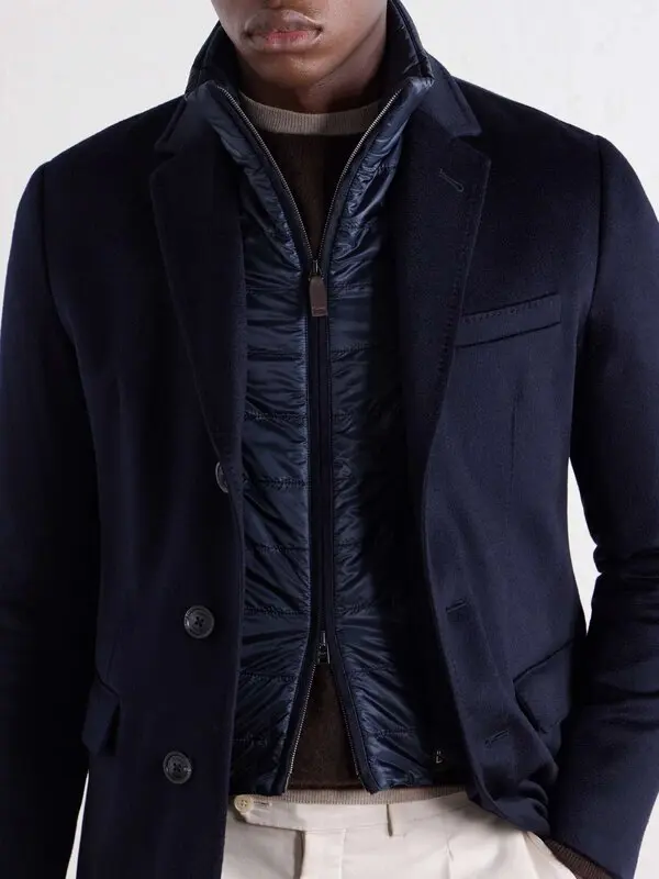 Herno Detachable Shell-lined Woven-cashmere Coat - Navy