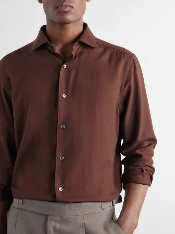 Zegna Cotton And Cashmere-blend Twill Shirt