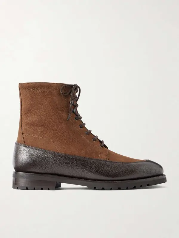 MORJAS Country Leather-trimmed Nubuck Lace-up Boots - Brown