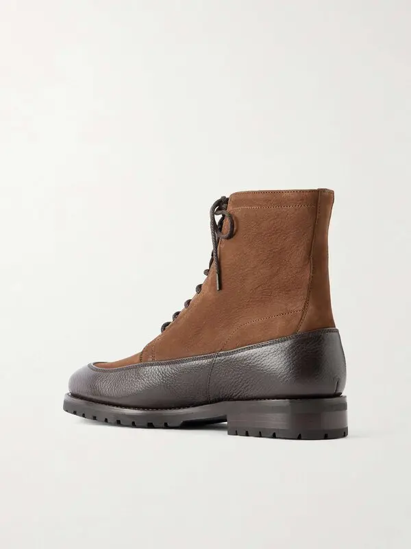 MORJAS Country Leather-trimmed Nubuck Lace-up Boots