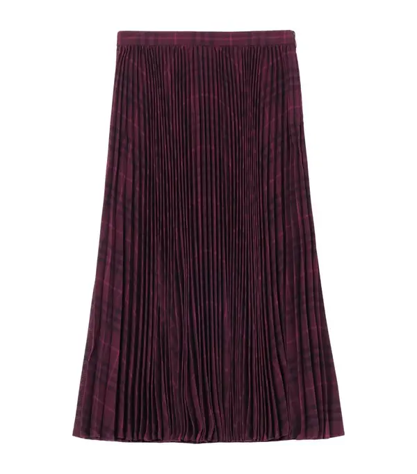 Burberry Wool Check Pleated Midi Skirt