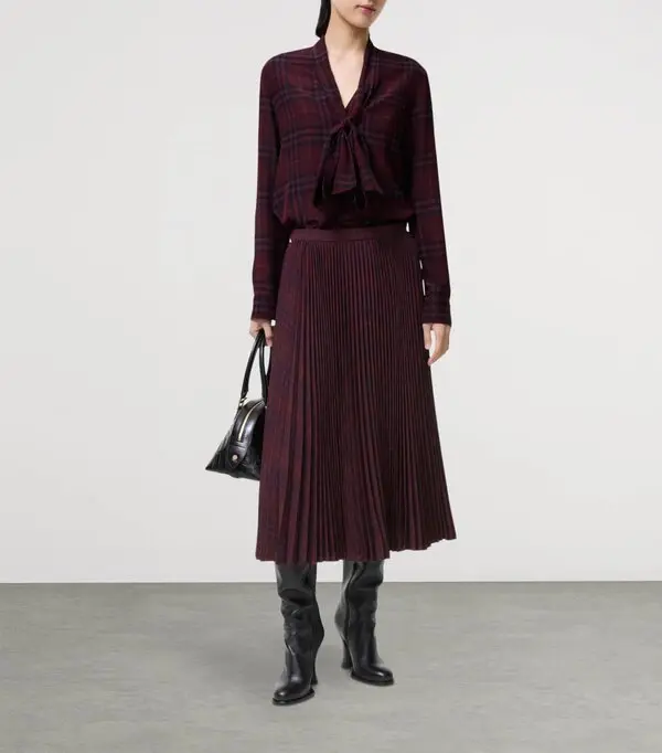 Burberry Wool Check Pleated Midi Skirt