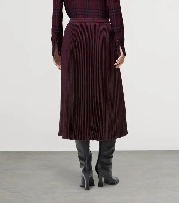 Burberry Wool Check Pleated Midi Skirt