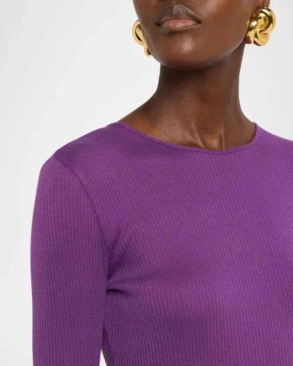Vince Ribbed Long-sleeve Crewneck Top - Violette
