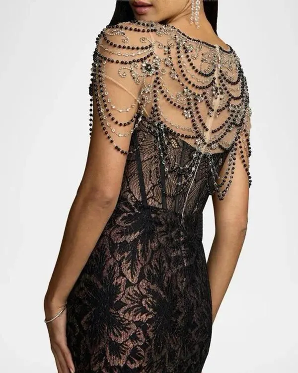 Mac Duggal Embellished Lace Bustier Trumpet Gown - Black