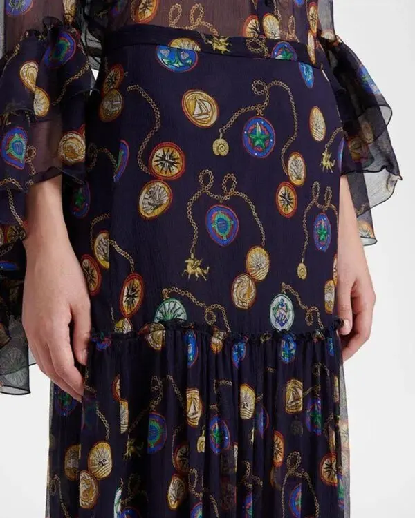 Etro Nautical-print Silk Chiffon Tiered Maxi Skirt - Print On B