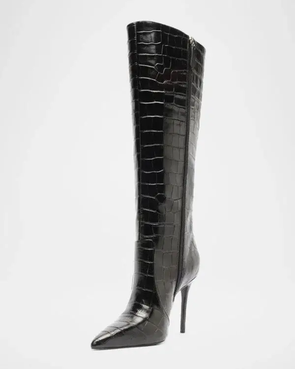 Schutz Samira 100mm Croc-embossed Leather Knee-high Boots - Black
