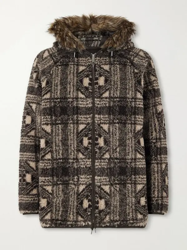 Ralph Lauren Hooded Plush-trimmed Fleece Jacket - Brown