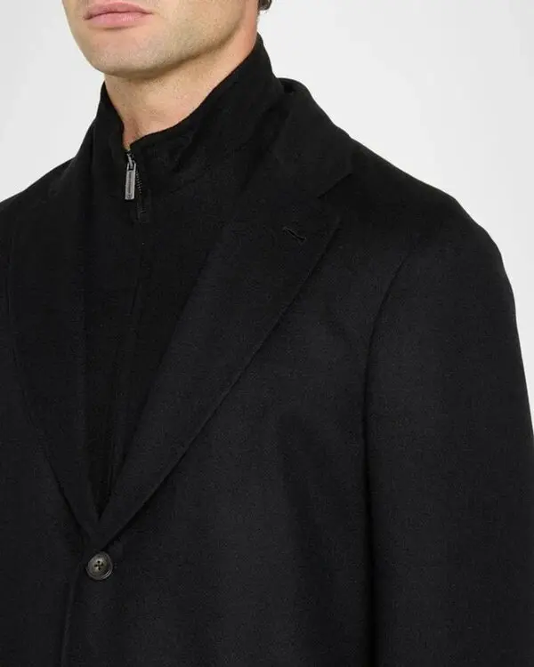 Emporio Armani Notch Lapel Wool-cashmere Layered Jacket - Solid Black