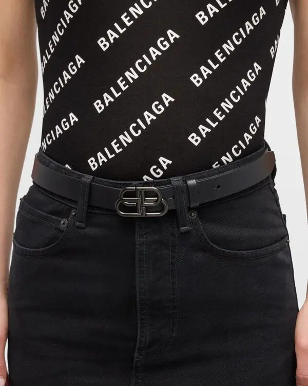 Balenciaga Bb Leather Thin Belt
