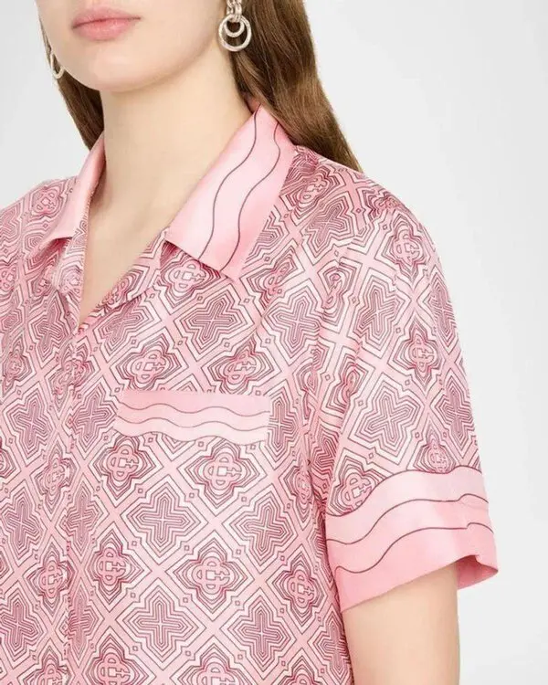 Casablanca Cuban-collar Geo Print Silk Short-sleeve Camp Shirt