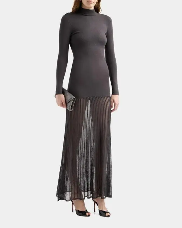 SEROYA Tova Mock-neck Knit Maxi Dress - Dark Charc