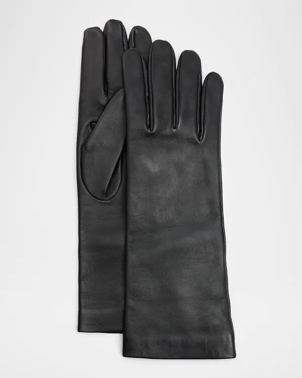 Saint Laurent Apos;s Long Leather Gloves With Silk Lining - Nero