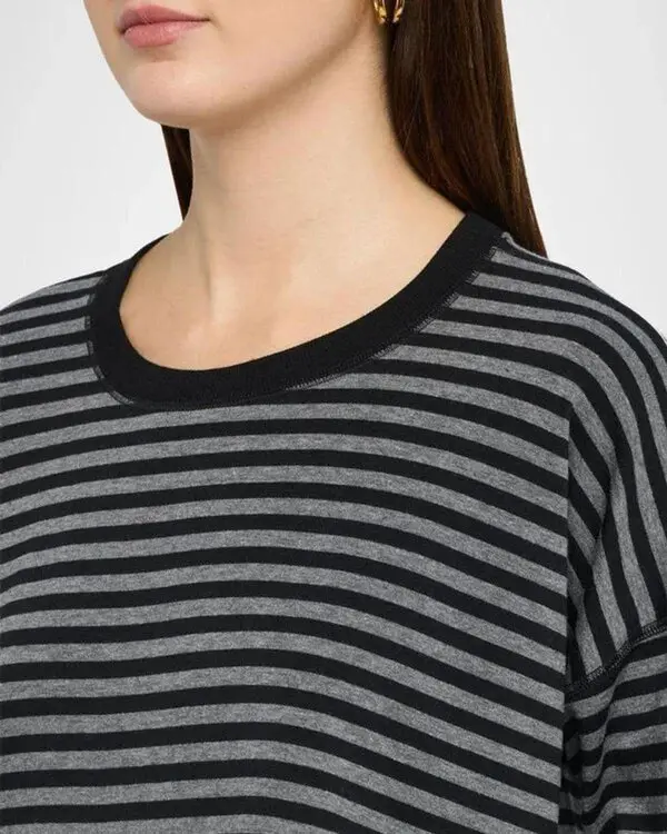 Eileen Fisher Striped Crewneck Terry Sweater - Black/ash