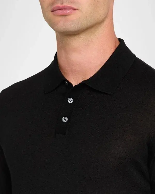 Neiman Marcus Apos;s Cashmere Long-sleeve Polo Shirt - Black