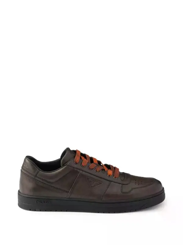 Prada Downtown Aged Leather Sneakers - Brown