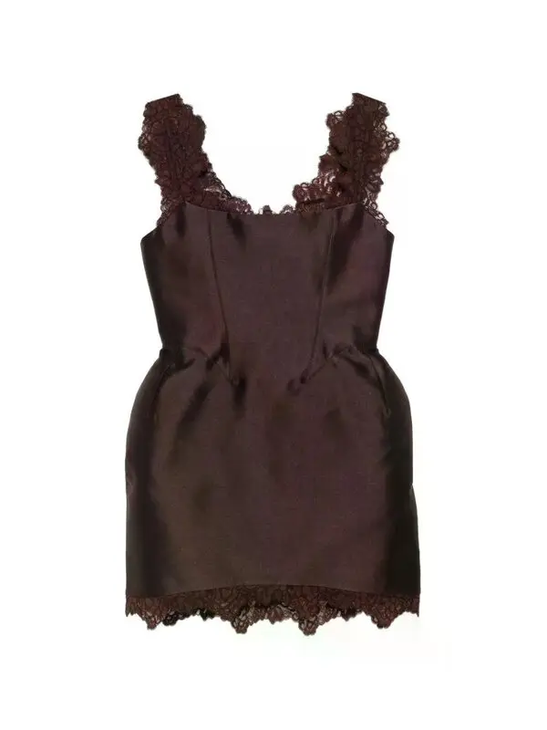 DE LA VALI Morta Mini Dress In Plum Twill - Brown