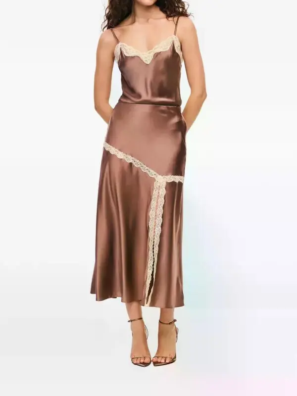 LoveShackFancy Emmabelle Lace-trim Midi Skirt - Brown
