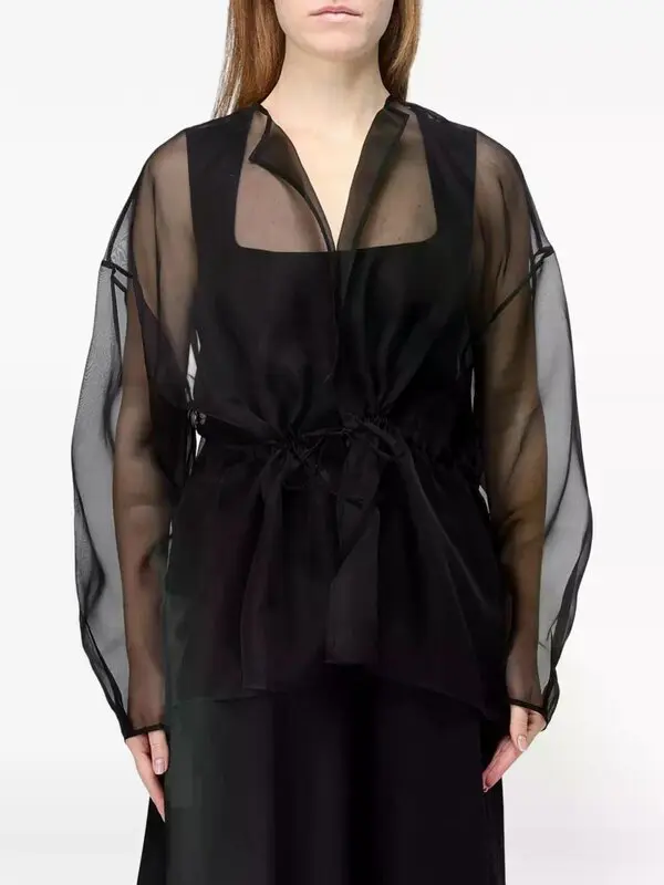 CRIDA MILANO Sheer Drawstring-waist Blouse - Black