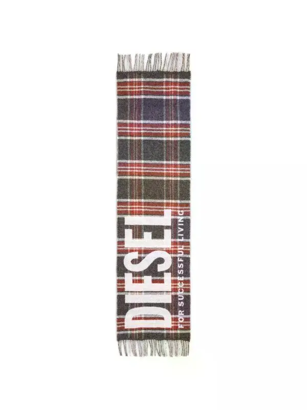 DIESEL® Fringed Scarf In Check-jacquard Wool Blend