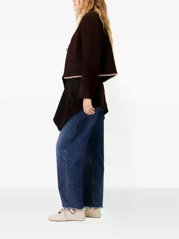 Maje Tweed Jacket With Chain Trim - Brown