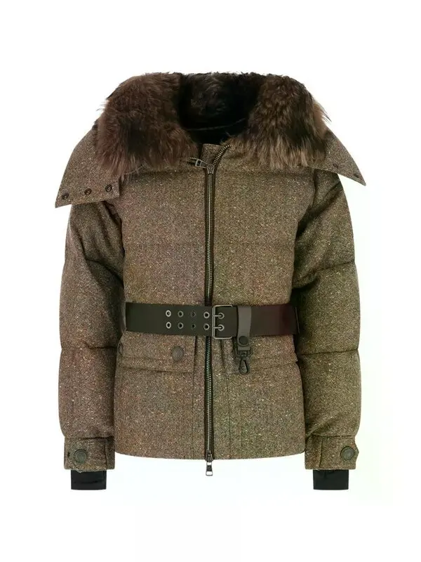 Moncler Belted Fur-collar Down Jacket - Brown